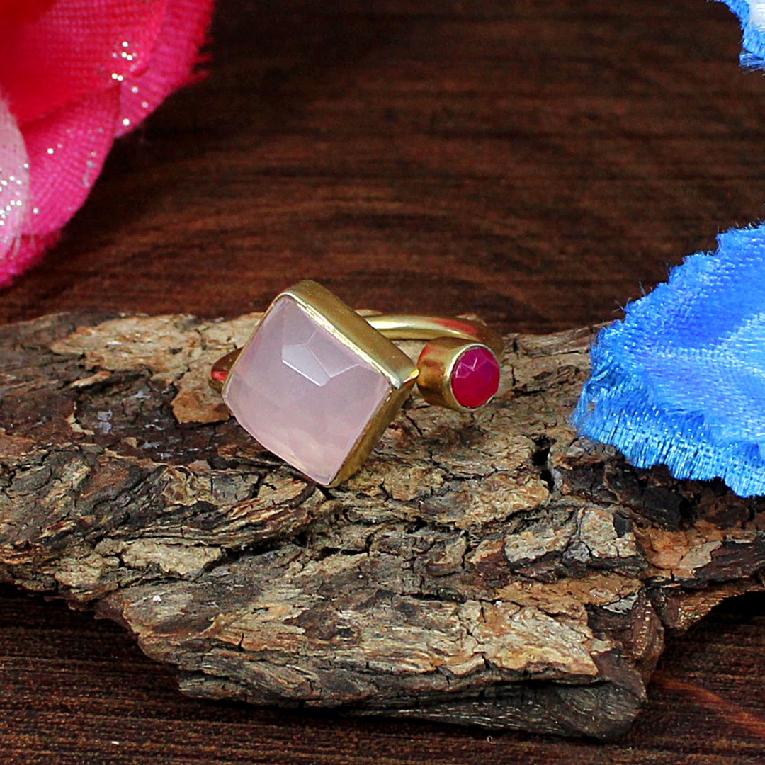 Rose Quartz Ring-adjustable Ring-fuchsia Chalcedony Ring-gold Plated ...