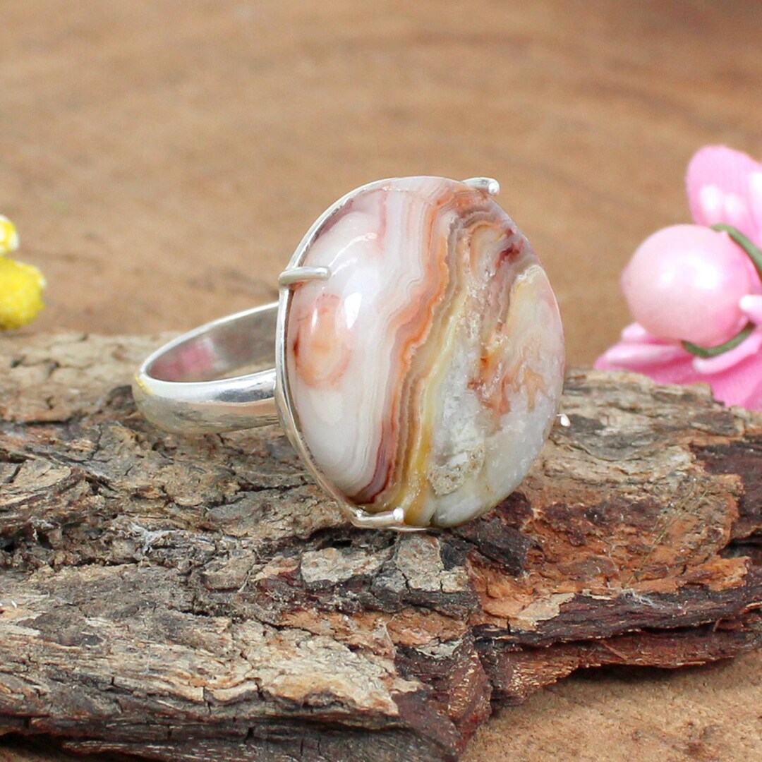Round Crazy Lace Agate Ring, Agate Silver Ring, Agate Jewelry, 925 ...