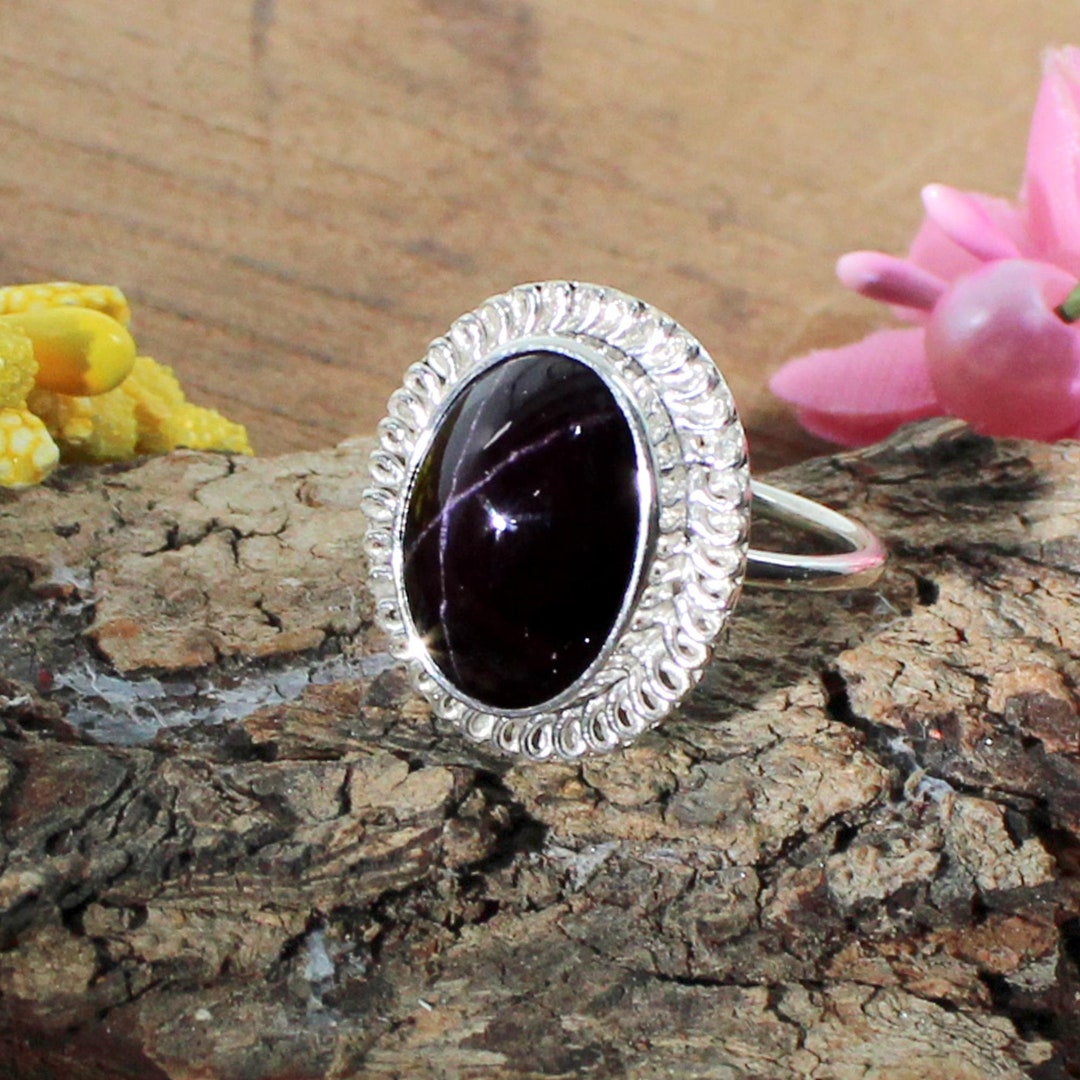 Oval Star Garnet Ring: Sterling Silver Bohemian Statement Ring - Etsy
