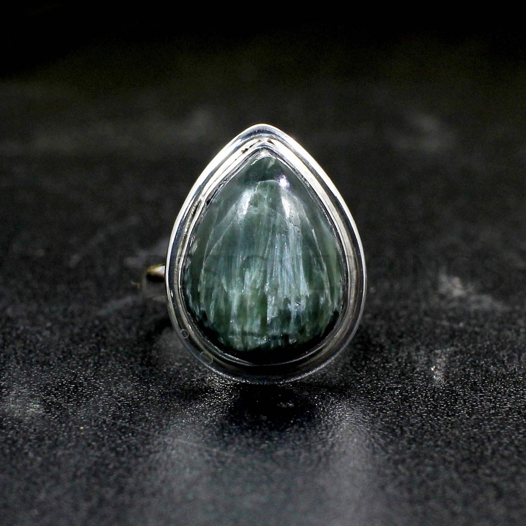 Seraphinite Ring - Pear Ring - Seraphinite Jewelry - 925 Sterling ...