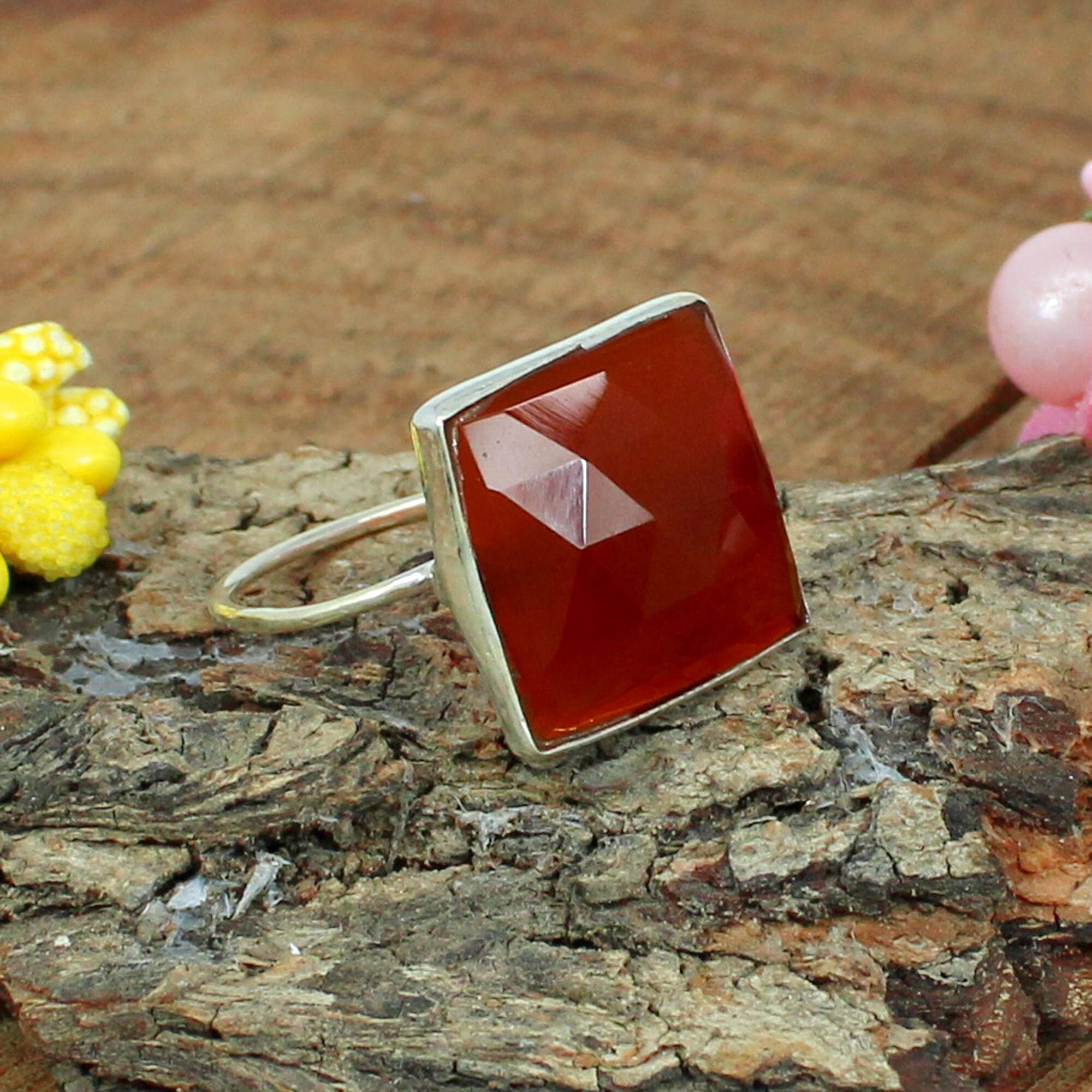 Red Onyx Ring, Square Ring, Handmade Solid Silver Ring, Red Ring, Red ...