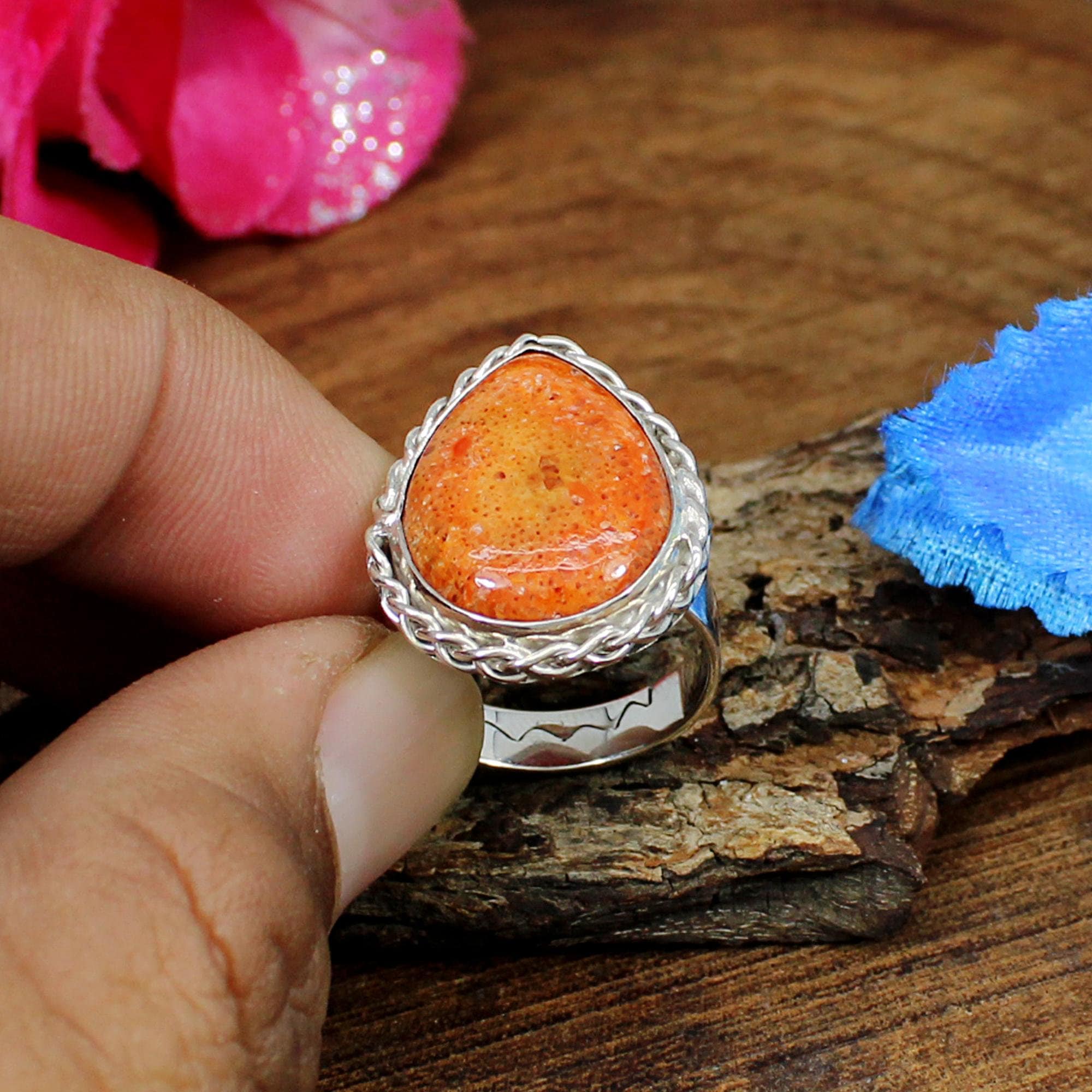 Sponge Coral Ringadjustable Ringcoral Gemstonesponge - Etsy