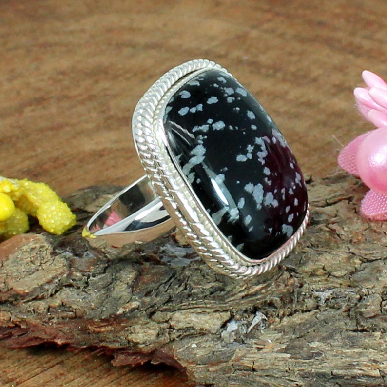 Snowflake Obsidian Ring Black Stone Handmade Sterling Silver - Etsy India
