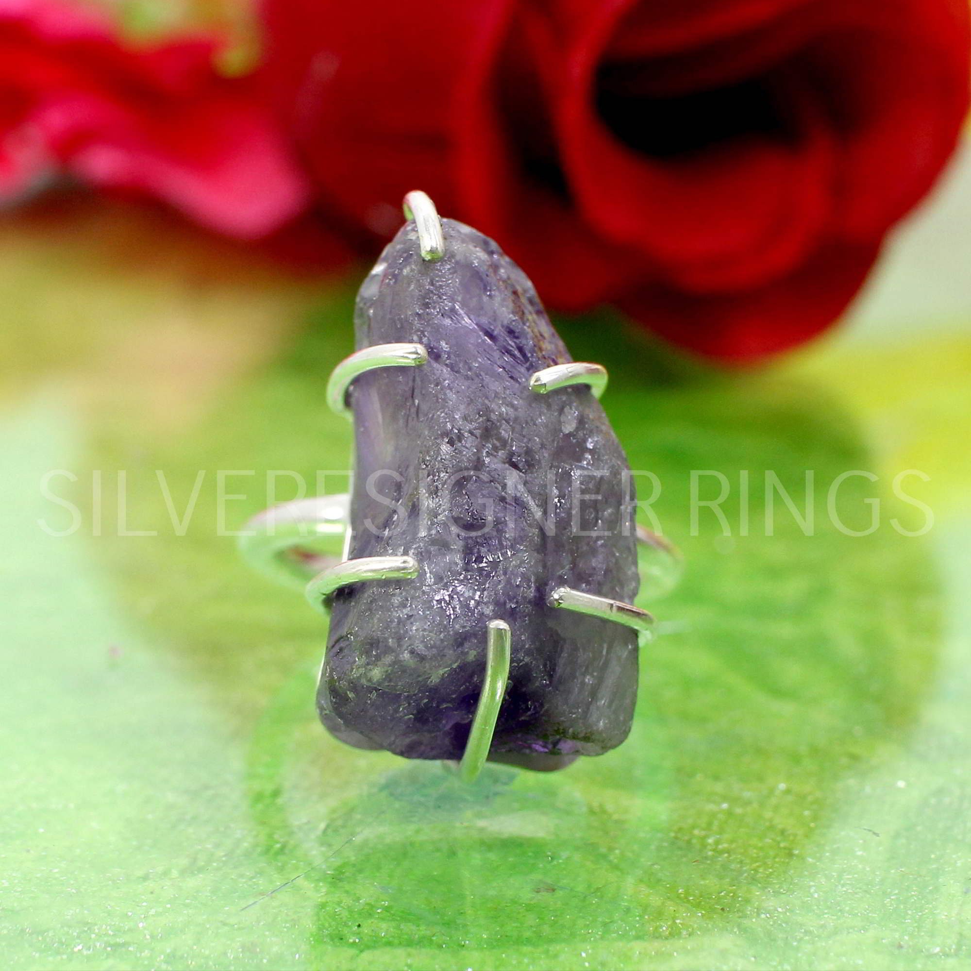 Natural Raw Amethyst Ring Raw Stone Ring Prong Silver Ring - Etsy