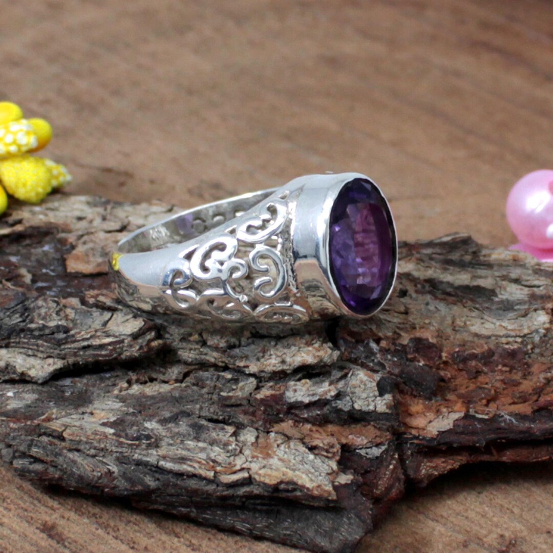 Amethyst Stone Silver Ring Real Gemstone Jewelry 925 Silver - Etsy
