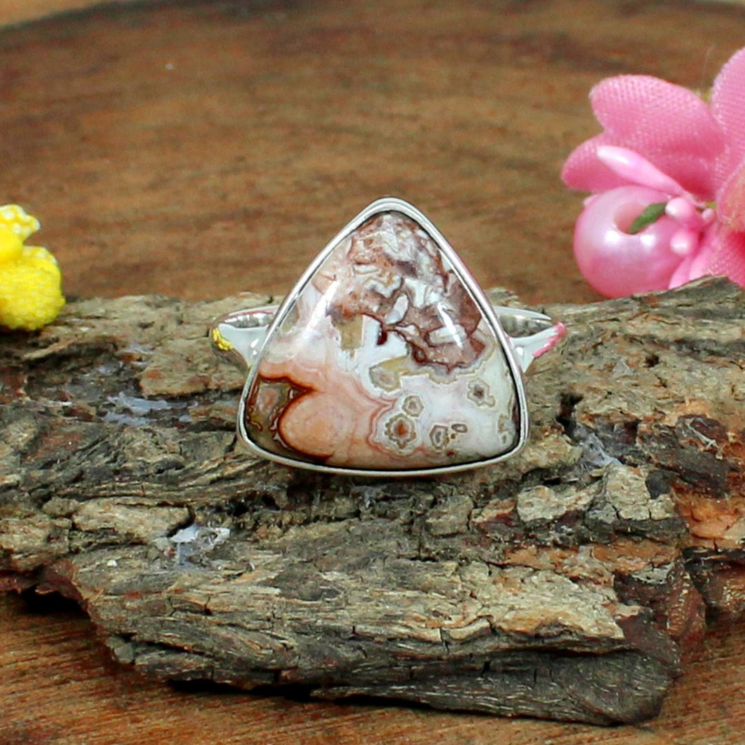 Crazy Lace Agate Triangle Ring: Handmade Sterling Silver Gemstone - Etsy