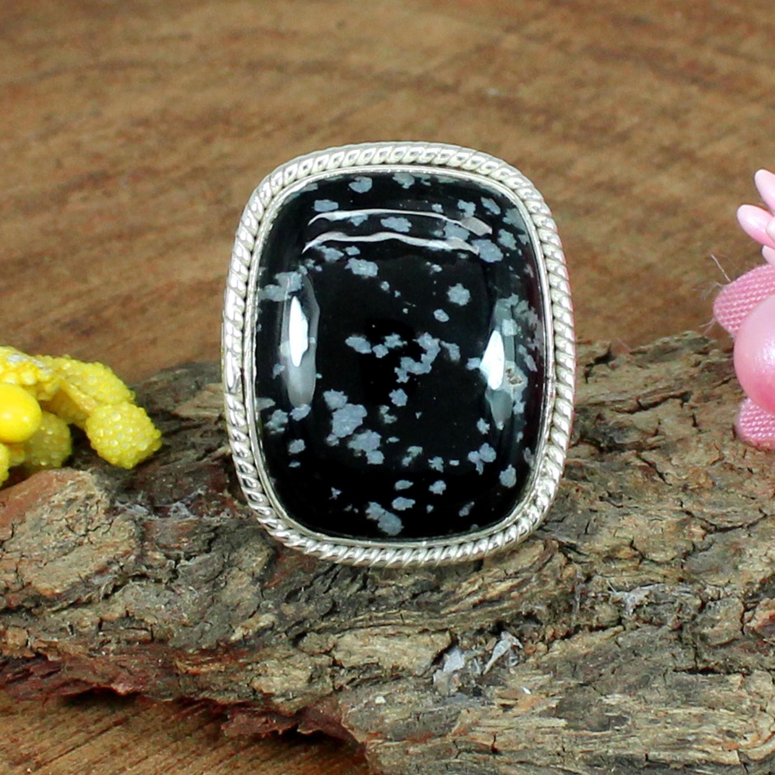 Snowflake Obsidian Ring Black Stone Handmade Sterling Silver - Etsy India