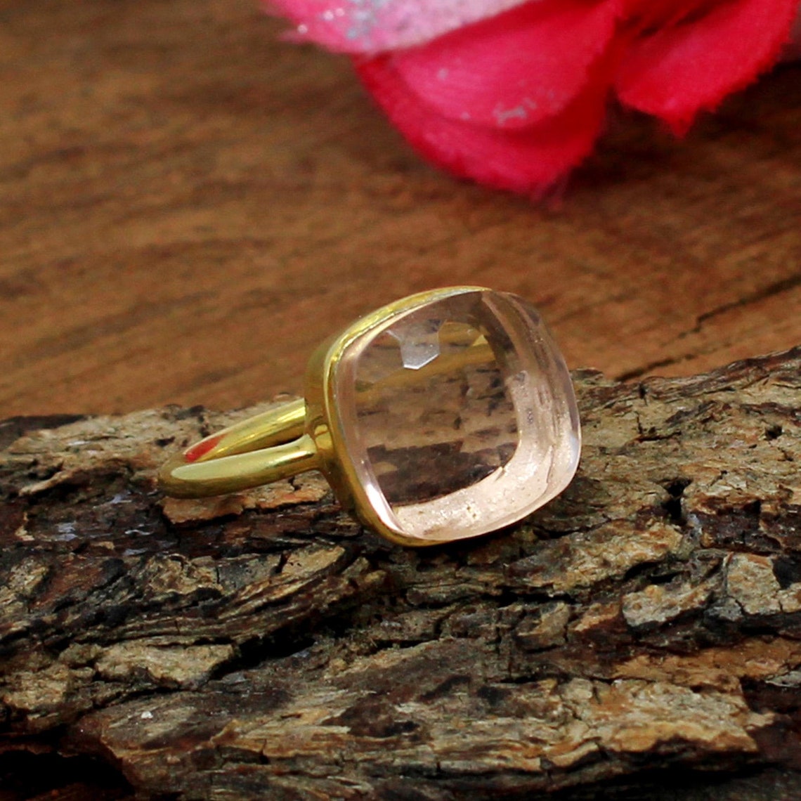 Champagne Gemstone Ring 925 Sterling Silver Gold Plated - Etsy