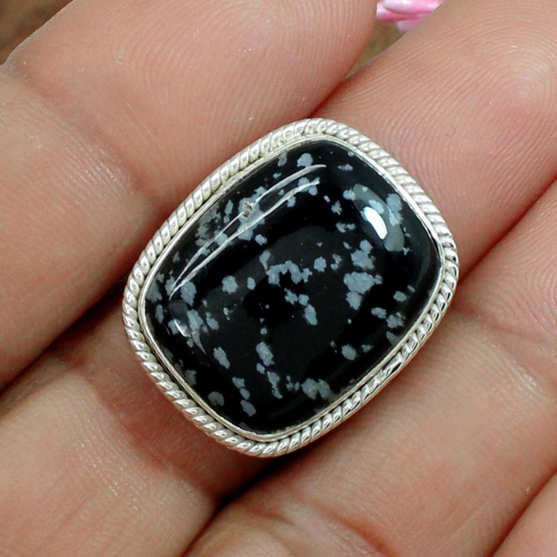 Snowflake Obsidian Ring Black Stone Handmade Sterling Silver - Etsy India