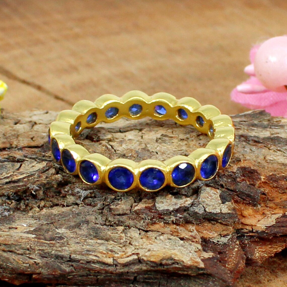 Blue Eternity Ringhandmade Gold Plated Ringgemstone Silver | Etsy