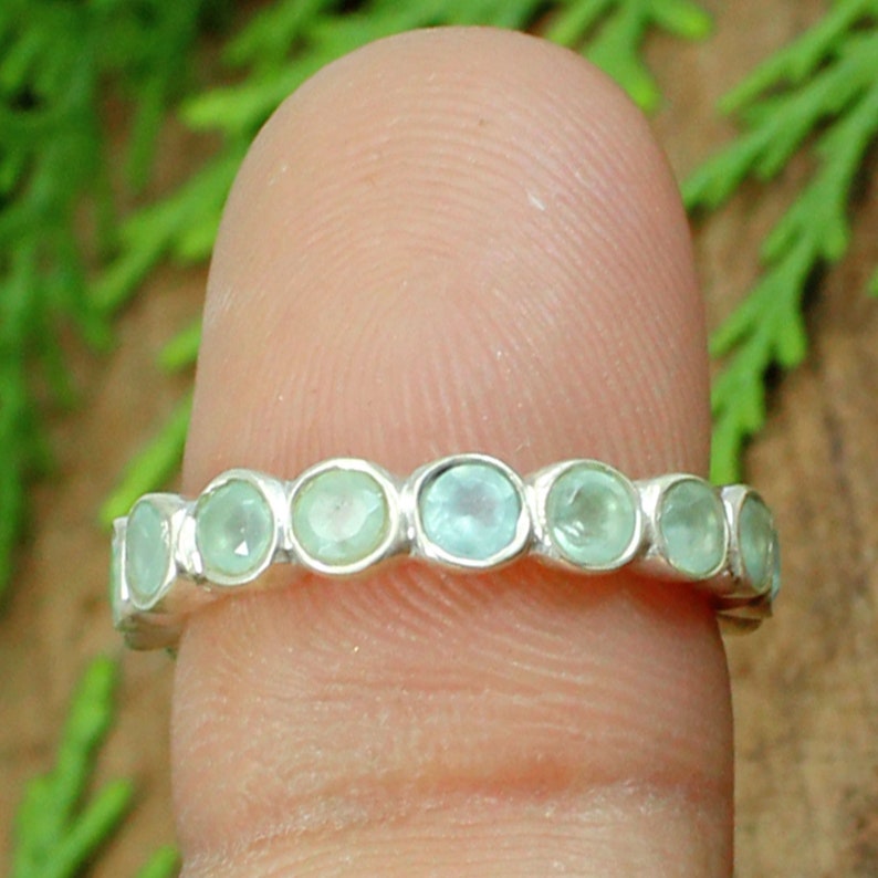 Aqua Chalcedony 925 Sterling Silver Eternity Ring | Etsy
