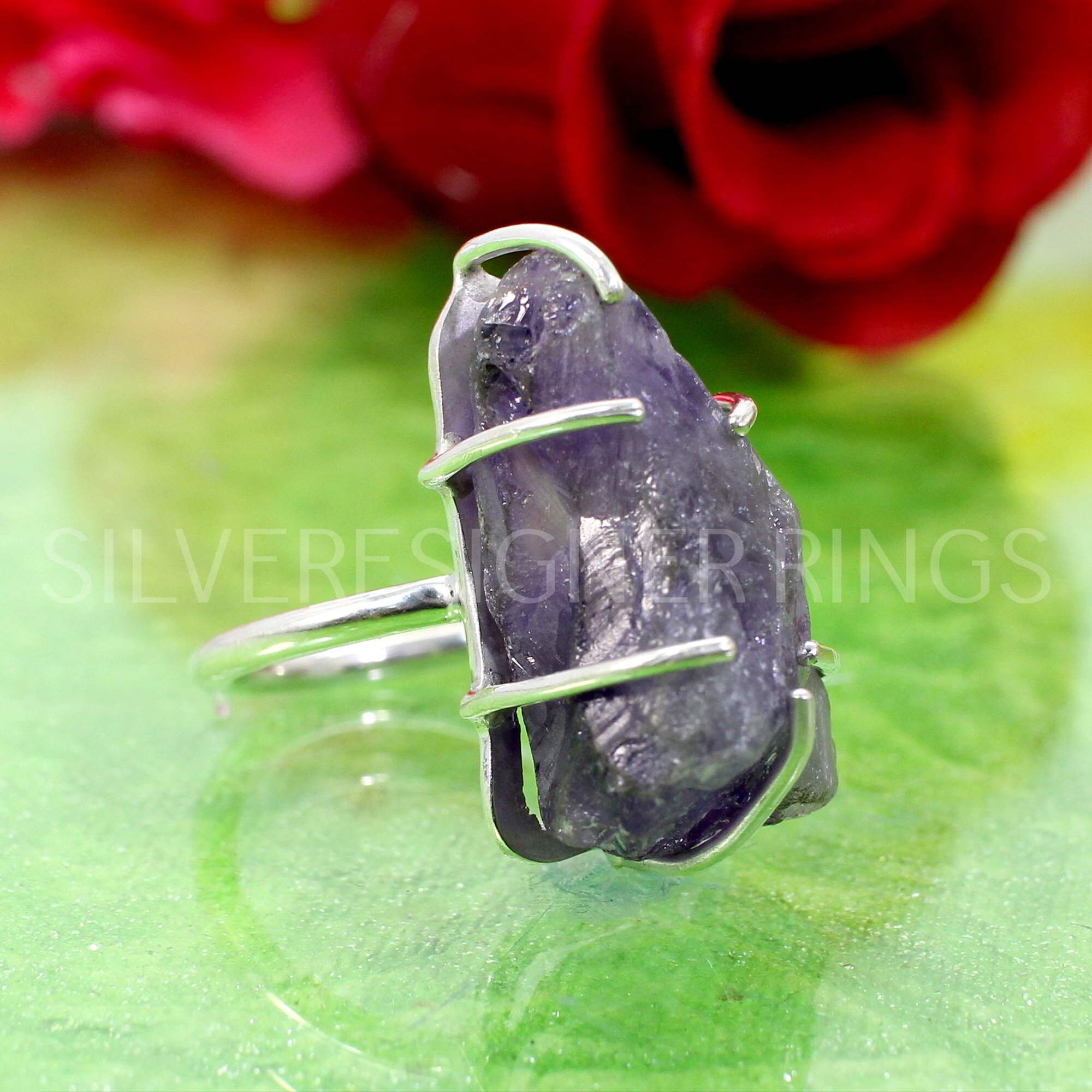 Natural Raw Amethyst Ring Raw Stone Ring Prong Silver Ring - Etsy