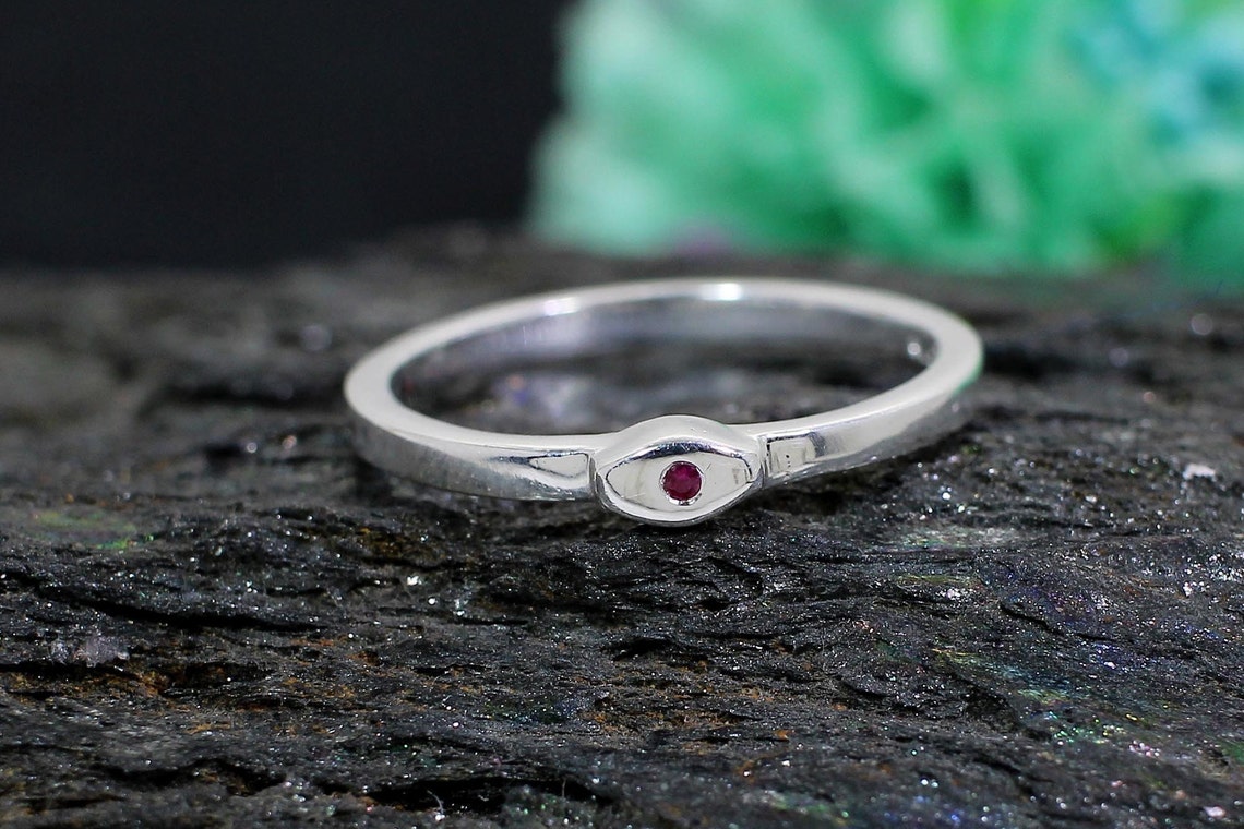 Pink Evil Eye Ring Minimalist Silver Ring Handmade - Etsy
