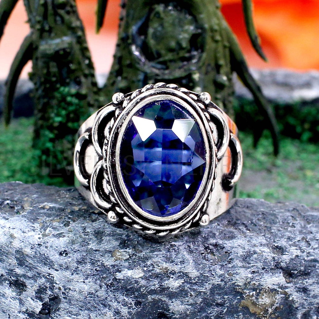 Blue Stone Ring - Oxidized Sterling Silver Ring - Ink Blue Hydro Ring ...