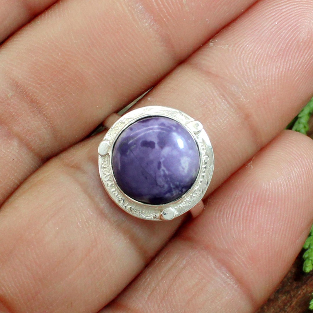 Natural Tiffany Jasper- Round Purple Stone- Handmade 925 Sterling ...