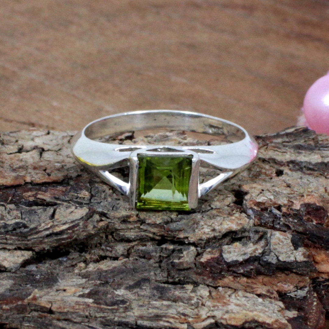 Square Peridot Ring: Handmade 925 Sterling Silver Split Band - Etsy