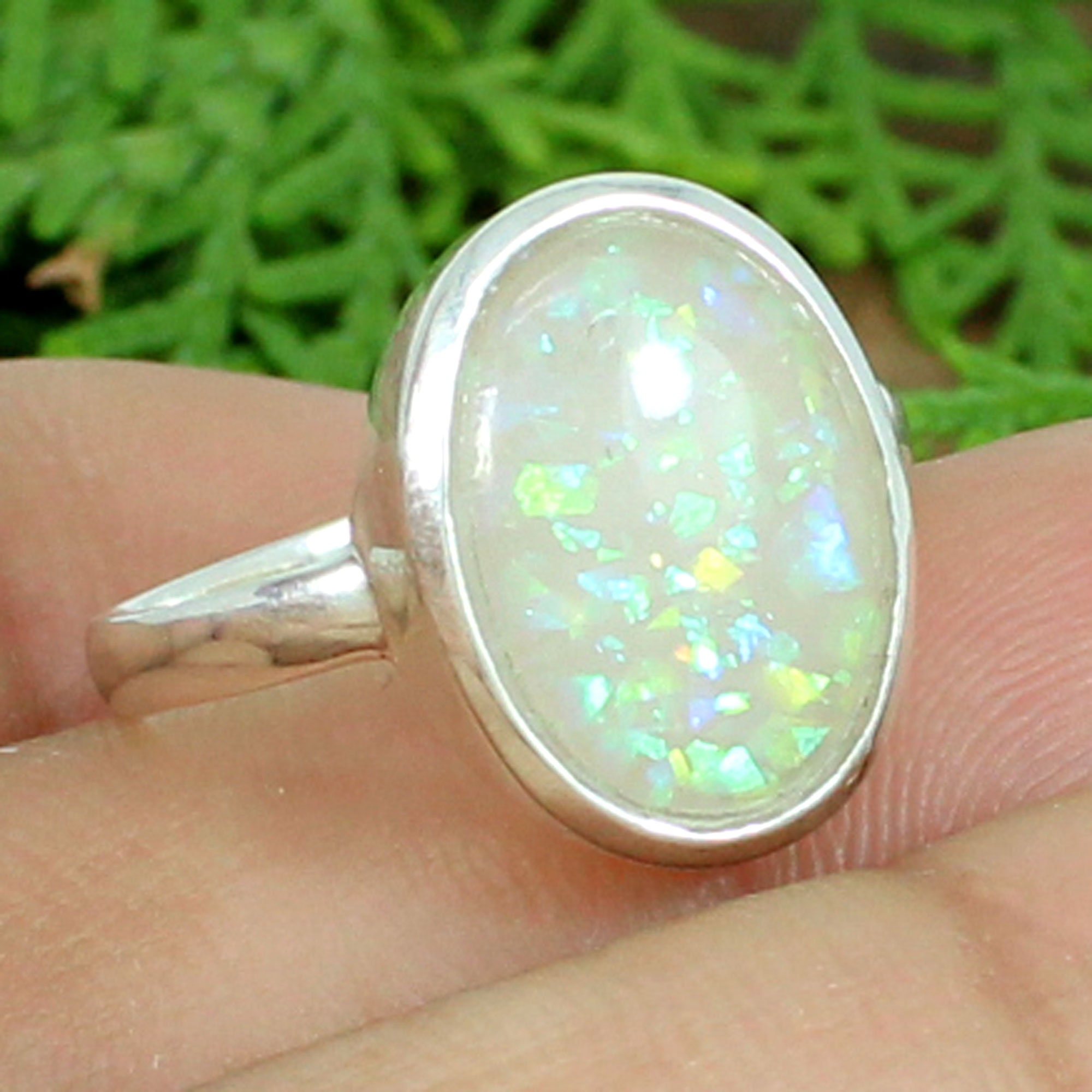 Oval Chinese Opal Gemstone Solid 925 Sterling Silver Ring | Etsy