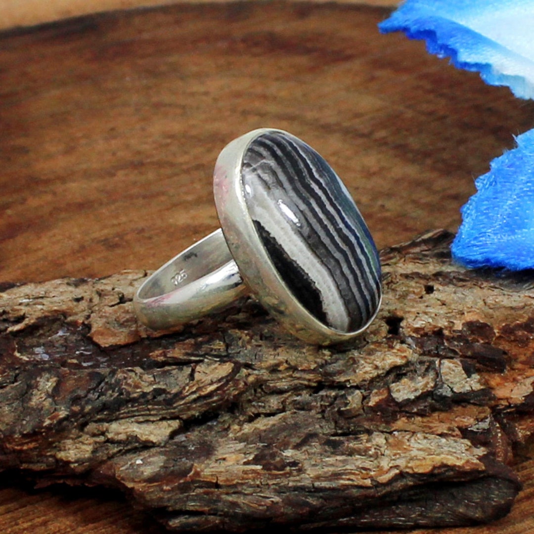Yeovapi Jasper Silver Ring, Zebra Jasper Gemstone, 925 Sterling Silver ...