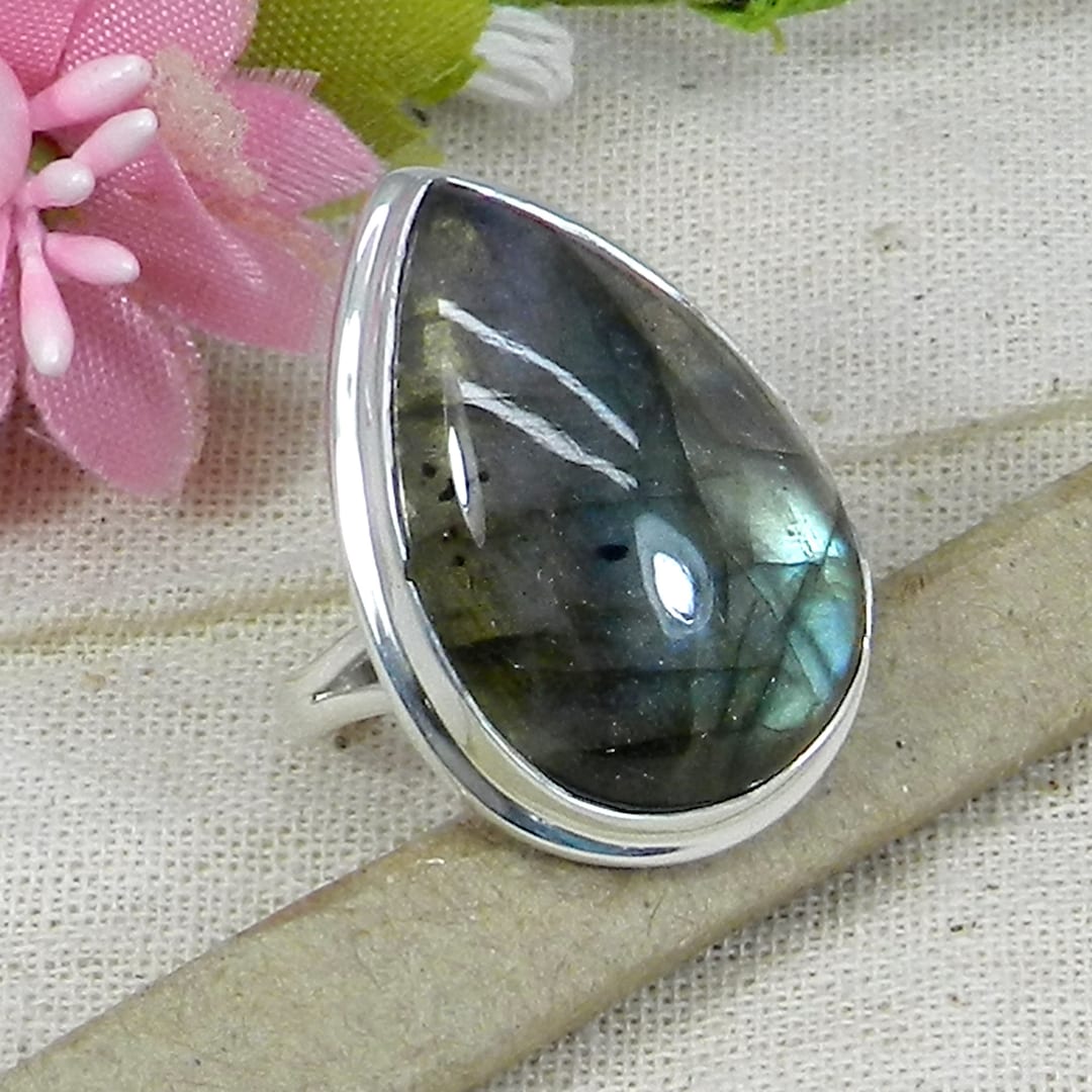 Lustrous Labradorite Stone Ring 925 Sterling Silver Statement Ring ...