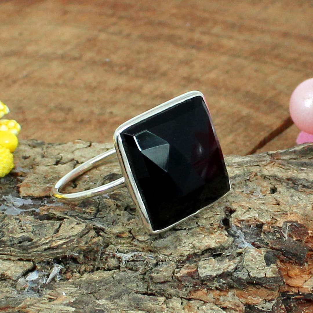 Handmade Square Black Onyx Ring: Solid Sterling Silver Gemstone - Etsy