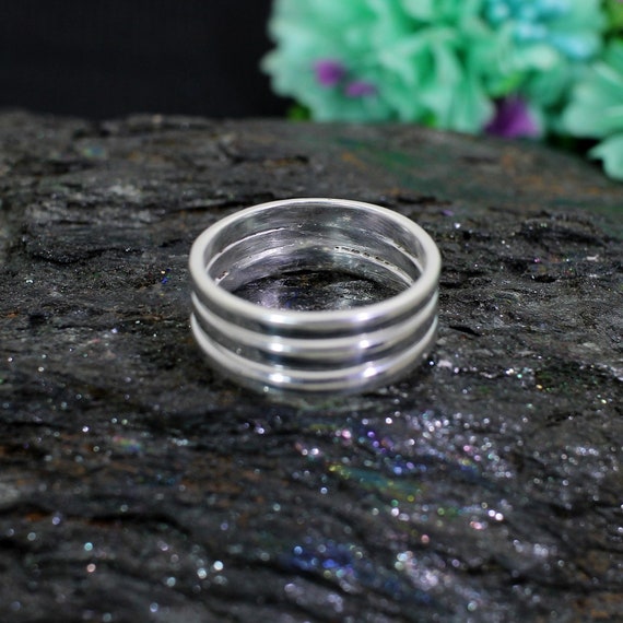 Triple Band Stacking Ring in Silver 925 Sterling Solid Band Ring Wide Band Ring Man Women Ring Statement Ring Gift for Her Etsy