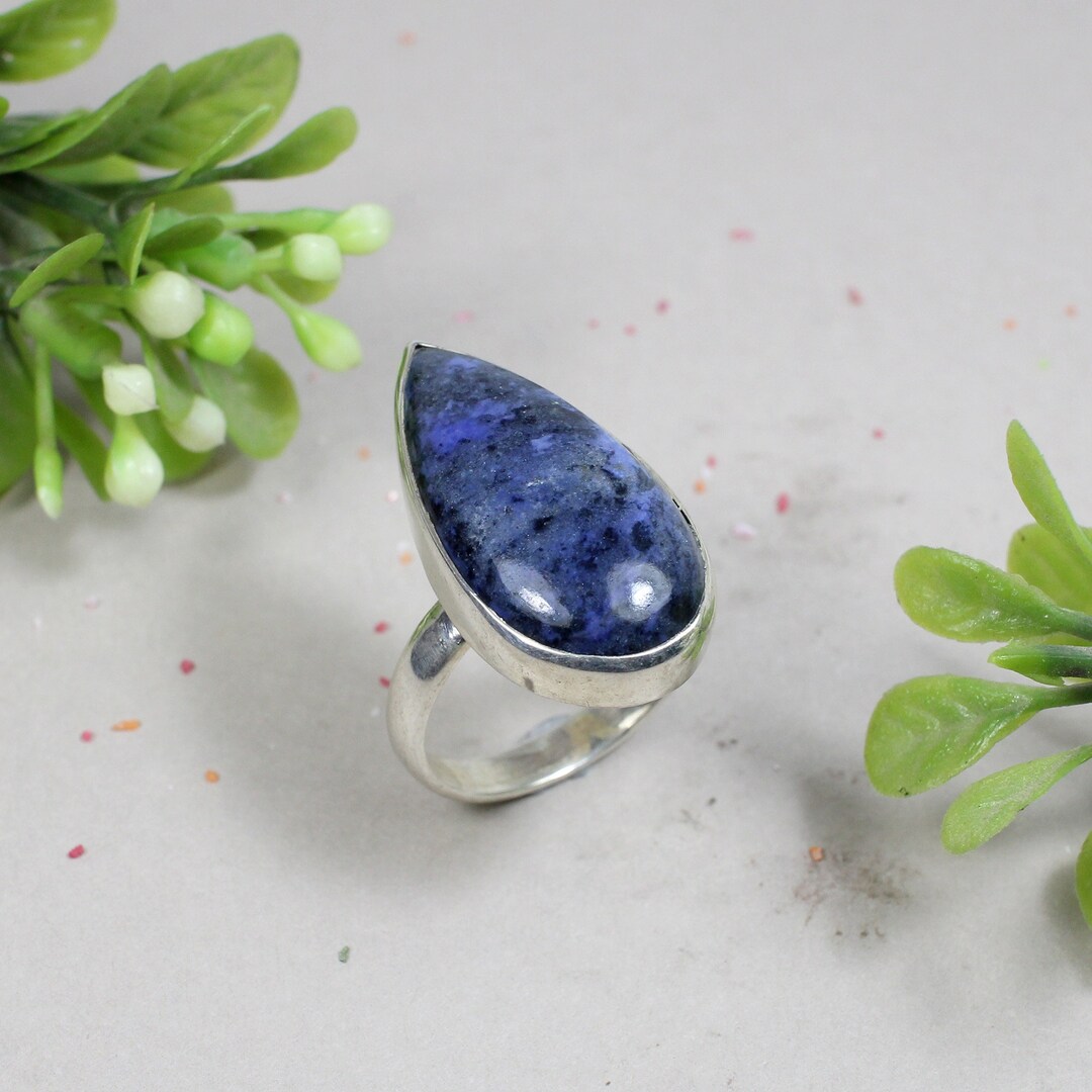 Handmade Pear Dumortierite Jasper Ring, Sterling Silver Statement ...