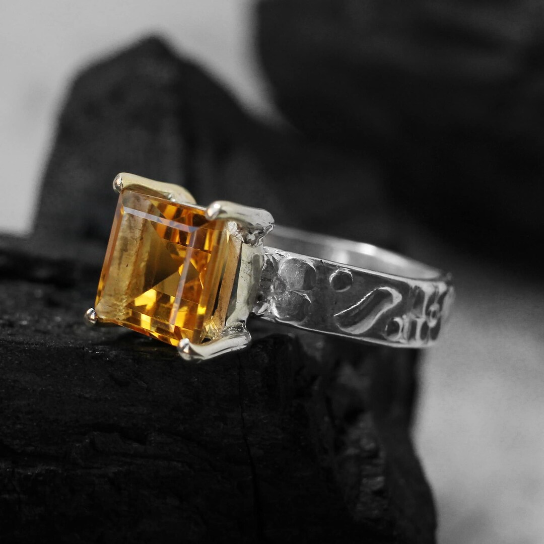 Handmade Square Citrine Ring: 925 Sterling Silver Designer Band - Etsy