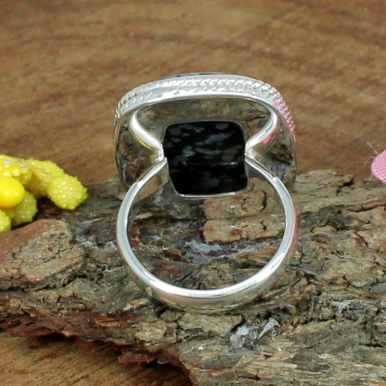 Snowflake Obsidian Ring Black Stone Handmade Sterling Silver - Etsy India