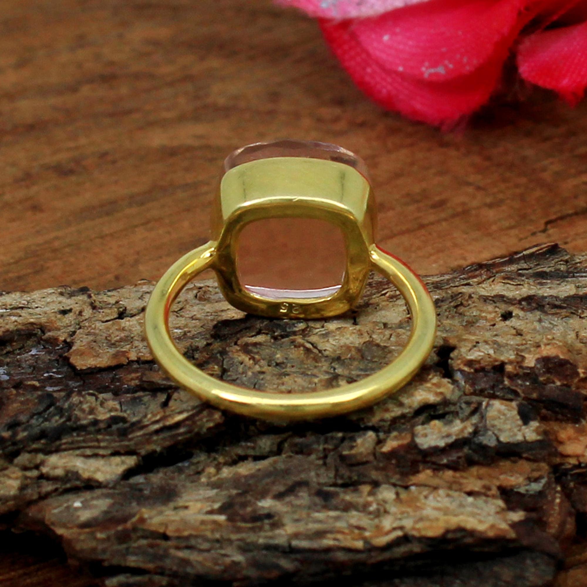 Champagne Gemstone Ring 925 Sterling Silver Gold Plated - Etsy