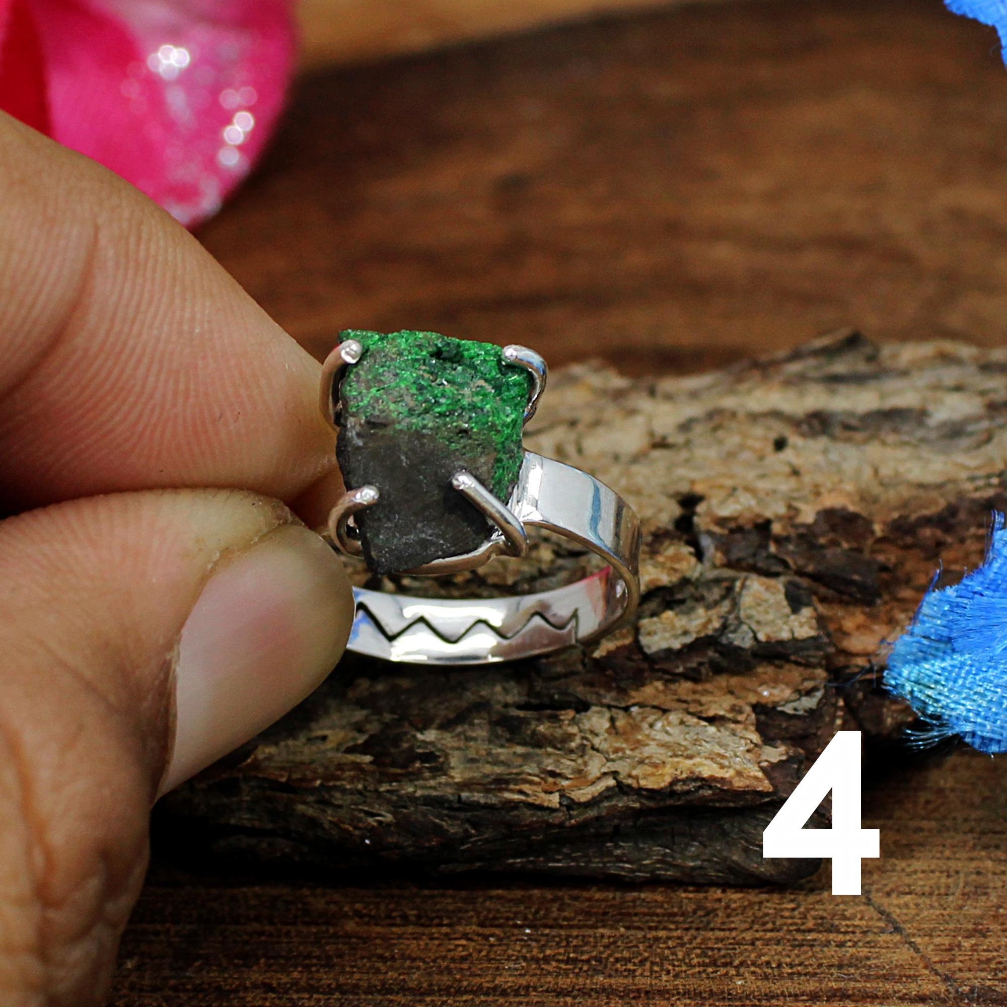 Handmade Sterling Silver,uvarovite Garnet Ring,adjustable Ring,flat ...