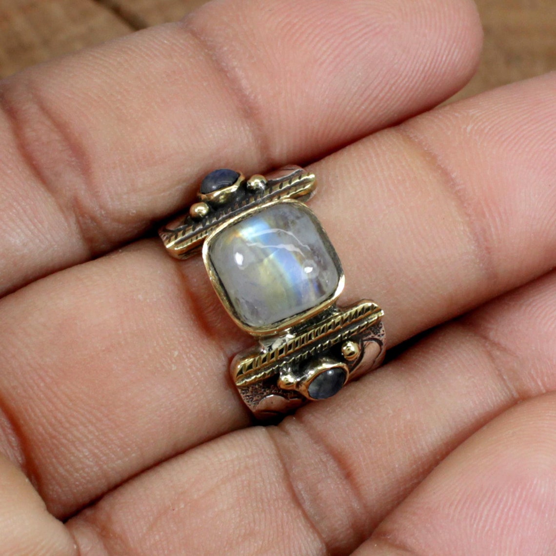 Moonstone Ring Handmade Designer Silver Ring Two Tone Ring | Etsy