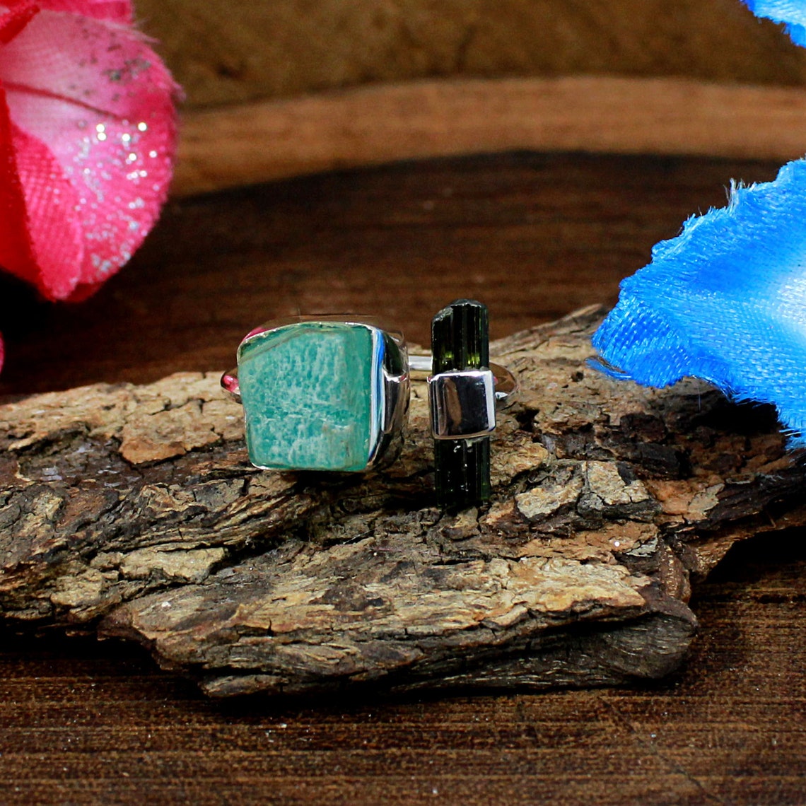 Amazonite Ring-green Tourmaline Ring-natural - Etsy