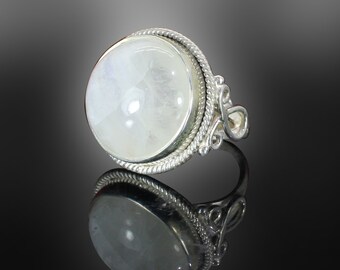 Moonstone Adjustable Ring Sterling Silver Ring Statement - Etsy