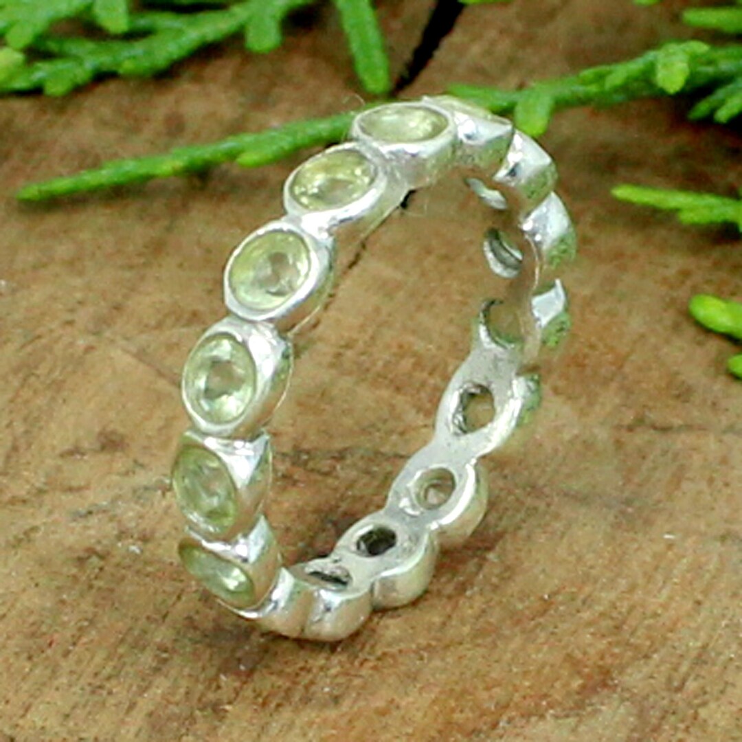 Green Amethyst Eternity Ring: Handmade Sterling Silver Band - Etsy