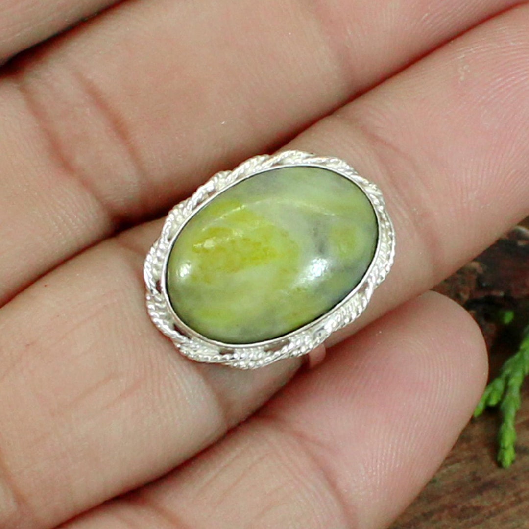 Handmade Oval Serpentine Ring: 925 Sterling Silver Gemstone - Etsy