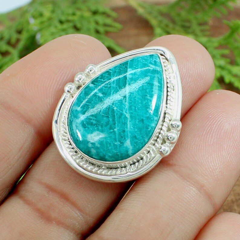 Natural Green Amazonite Gemstone Sterling Silver Ring Men - Etsy