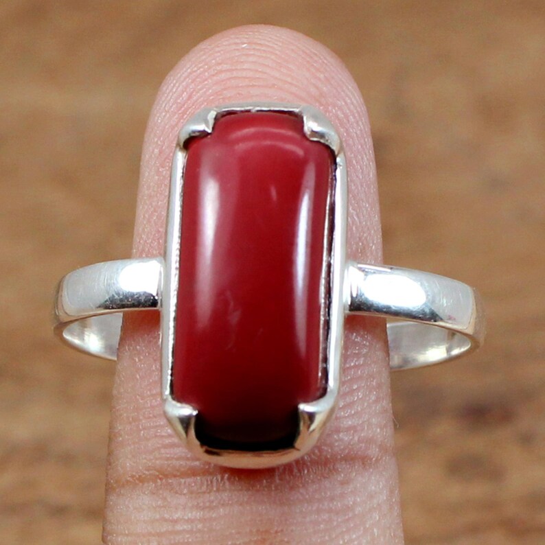 Handmade Red Coral Gemstone 925 Sterling Silver Red Stone Simple ...