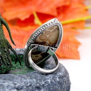 LARGE Mookaite Coral Ring - Marquise Ring - Oxidized Sterling Silver ...