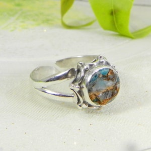 Mohave Copper Amazonite Ring- Silver Designer Ring- Round Ring- 925 Sterling Silver Ring ...
