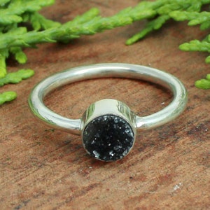 Round Black Druzy Ring Handmade 925 Sterling Silver Ring - Etsy