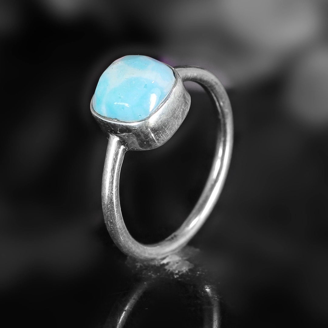 Synthetic Larimar Ring -cushion Ring -larimar Gemstone Ring-larimar ...