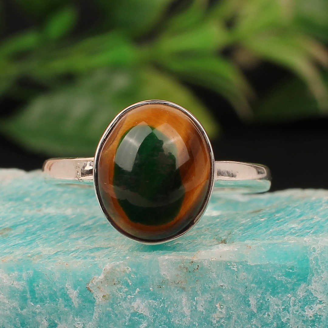 Green Cats Eye Ring, Brow Green Cat's Eye, Sterling Silver Ring ...