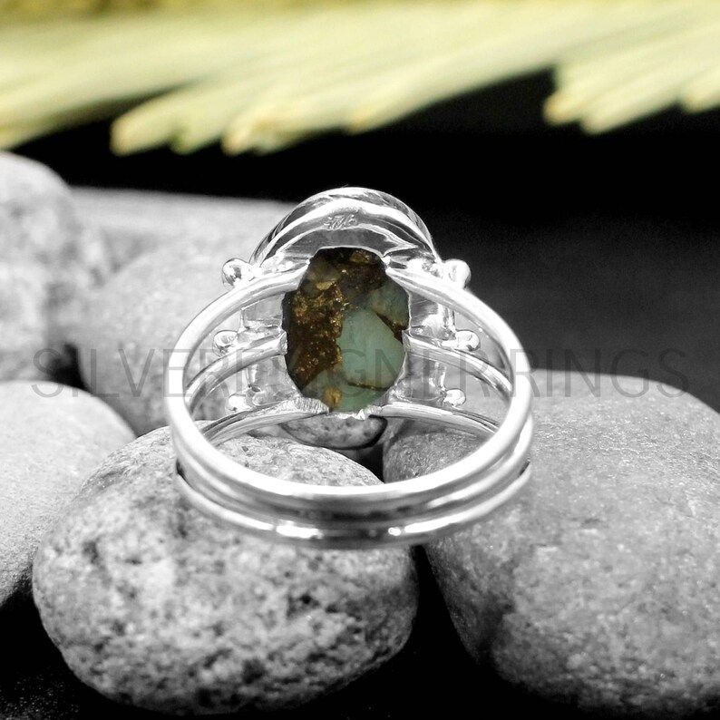 Oval Mohave Copper Amazonite Ring Triple Band Ring 925 | Etsy