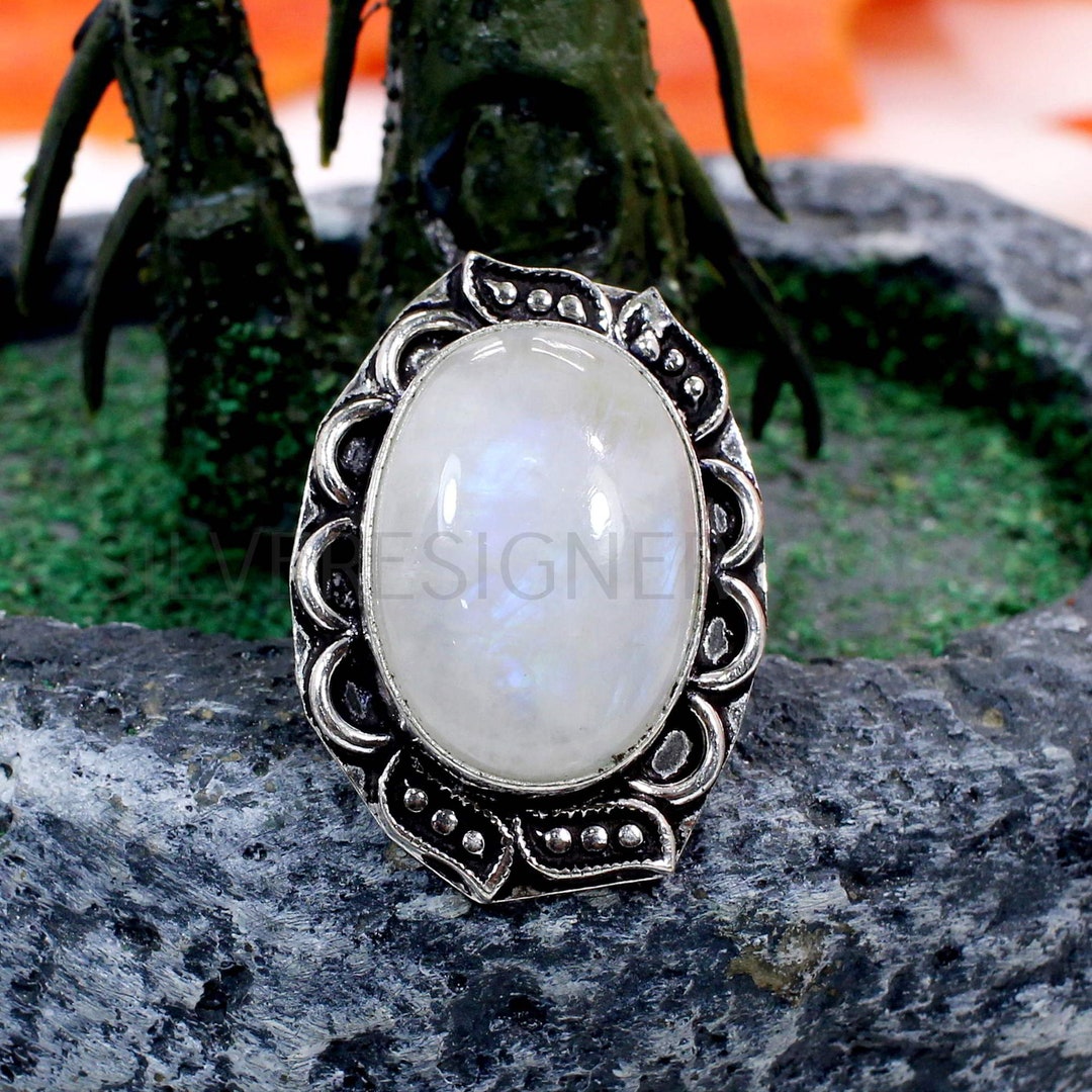 Moonstone Ring, 925 Sterling Silver, Moonstone Jewelry, Oval Stone Ring ...