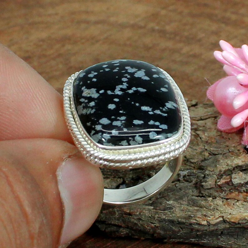 Snowflake Obsidian Ring Black Stone Handmade Sterling Silver - Etsy India