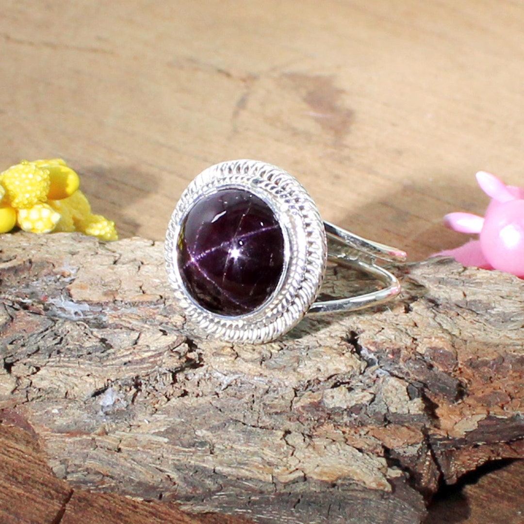 Star Garnet Ring: Round Dark Red Stone, 925 Sterling Silver - Etsy
