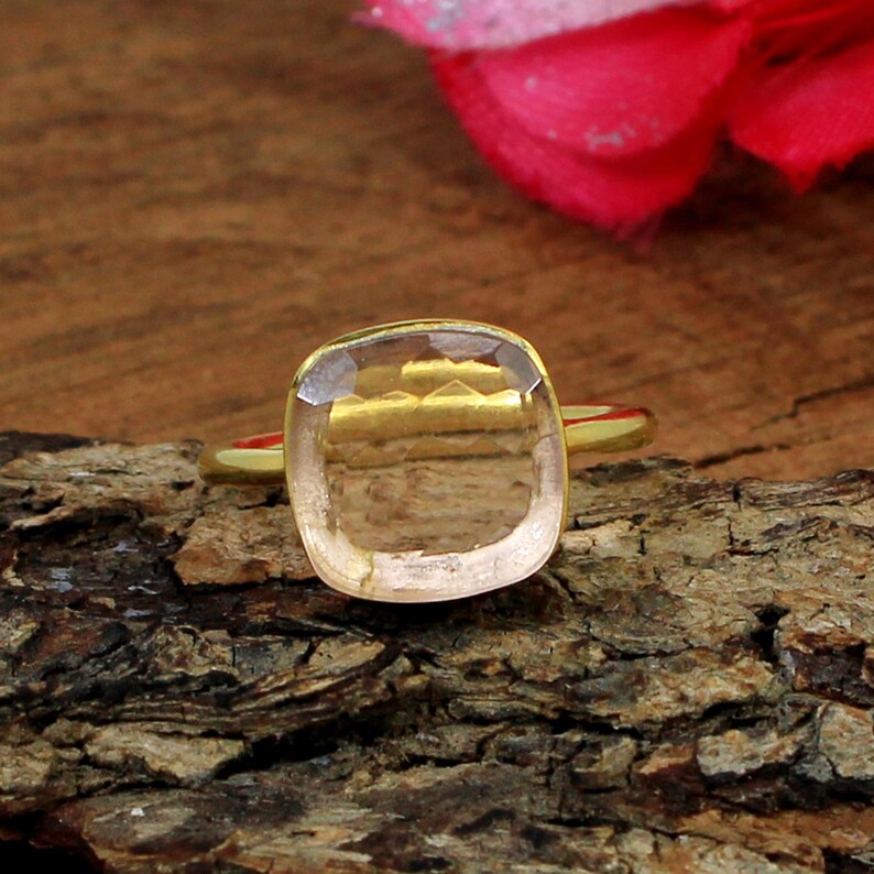 Champagne Gemstone Ring 925 Sterling Silver Gold Plated - Etsy