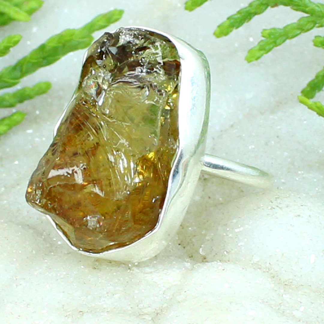 Handmade Cognac Quartz Ring: Rough Stone, 925 Sterling Silver - Etsy