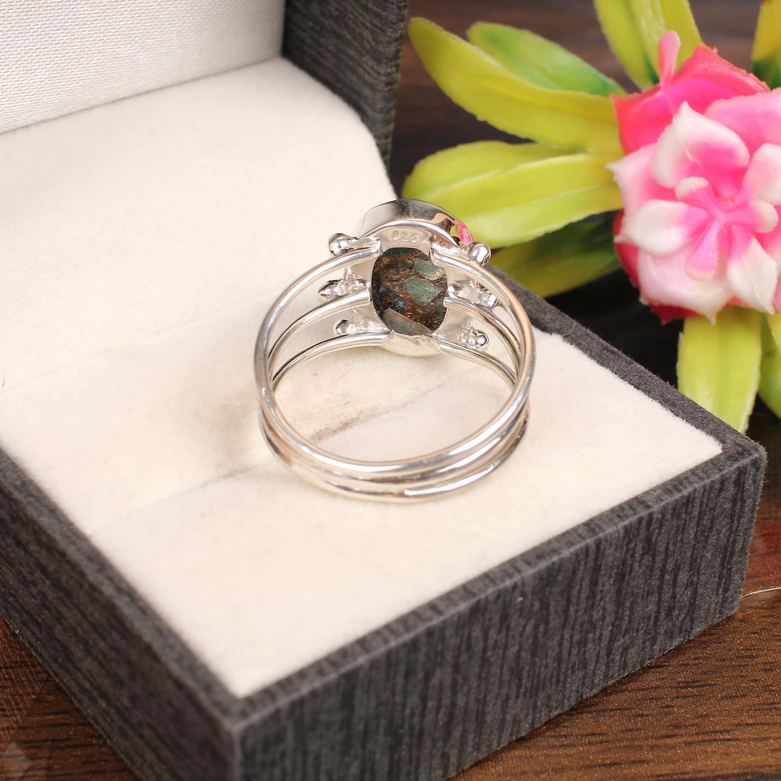Oval Mohave Copper Amazonite Ring Triple Band Ring 925 - Etsy