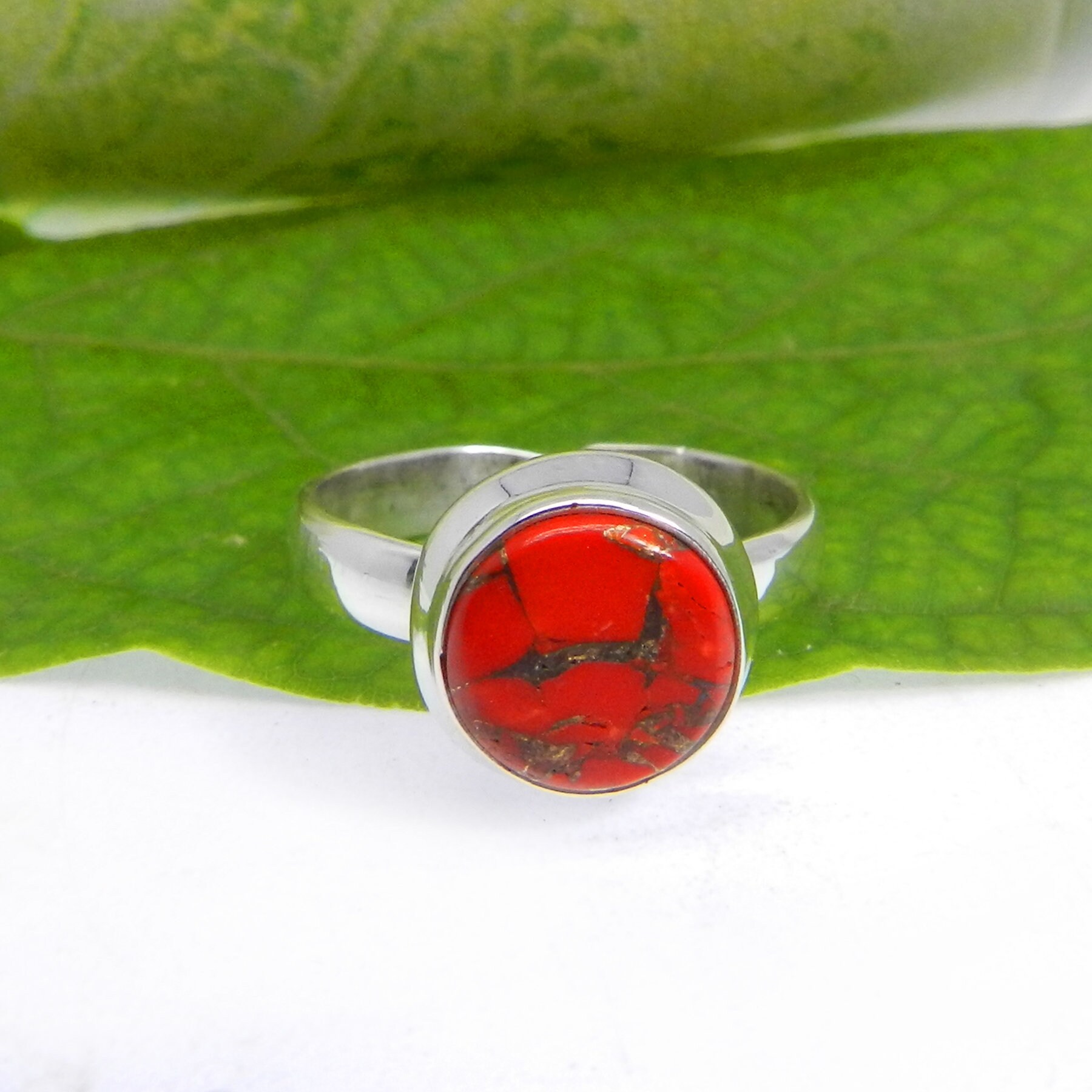 Round Copper Turquoise Ring 8mm Round Stone Adjustable | Etsy